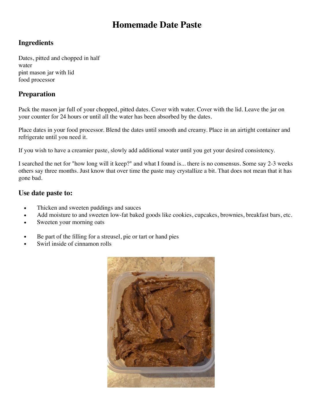 Homemade Date Paste * Strong Coffee to Red Wine